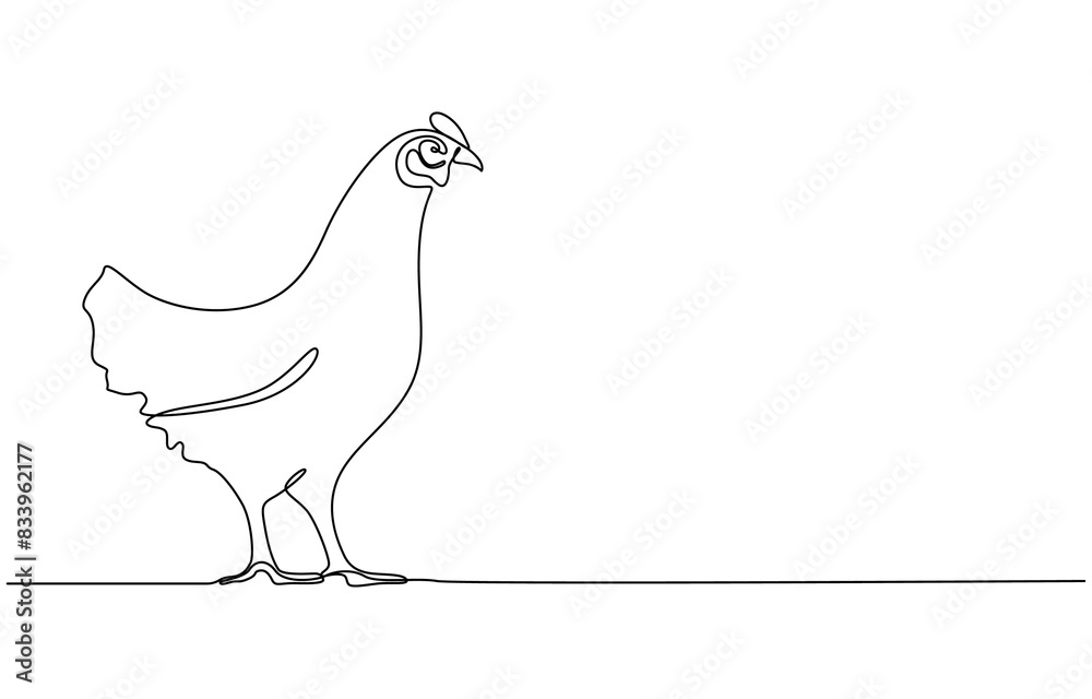 Continuous line art or One Line drawing of chicken for vector ...