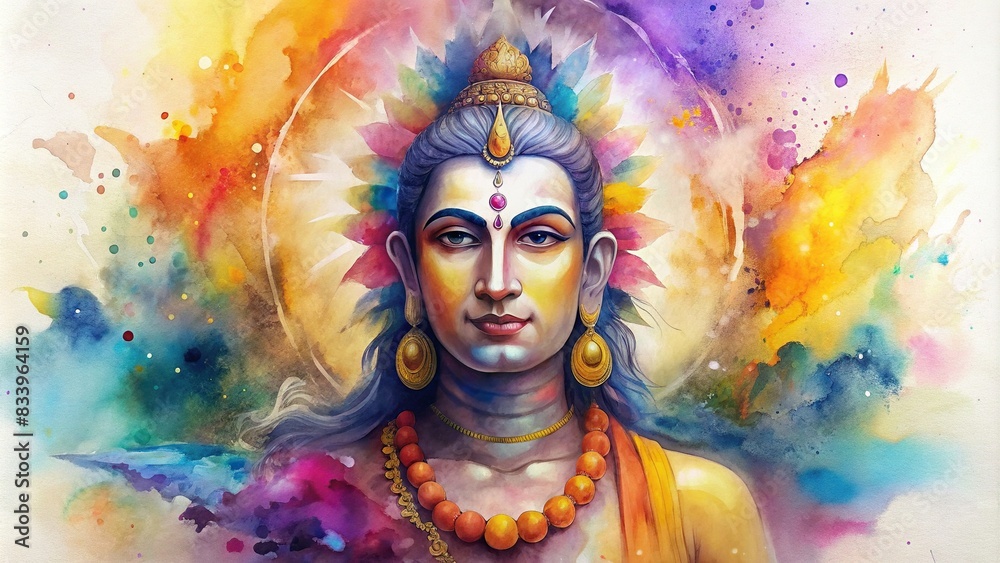 Watercolor of a colorful Guru Purnima poster with intricate calligraphy ...
