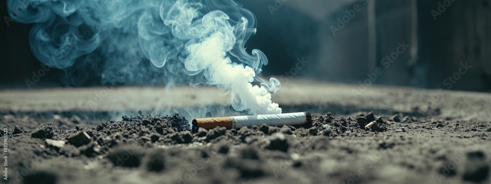 A burning cigarette causes a fire. Concept of no smoking day in a ...