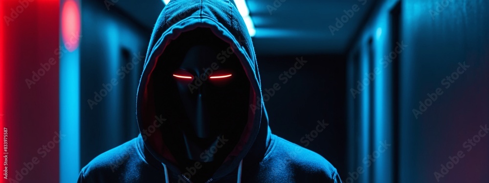Cyber security hacker with a hoodie hiding face at gloomy background ...