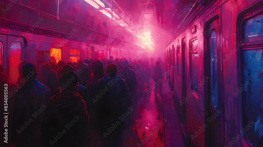 Vibrant Abstract Depiction of a Crowded Urban Commute During Rush Hour ...