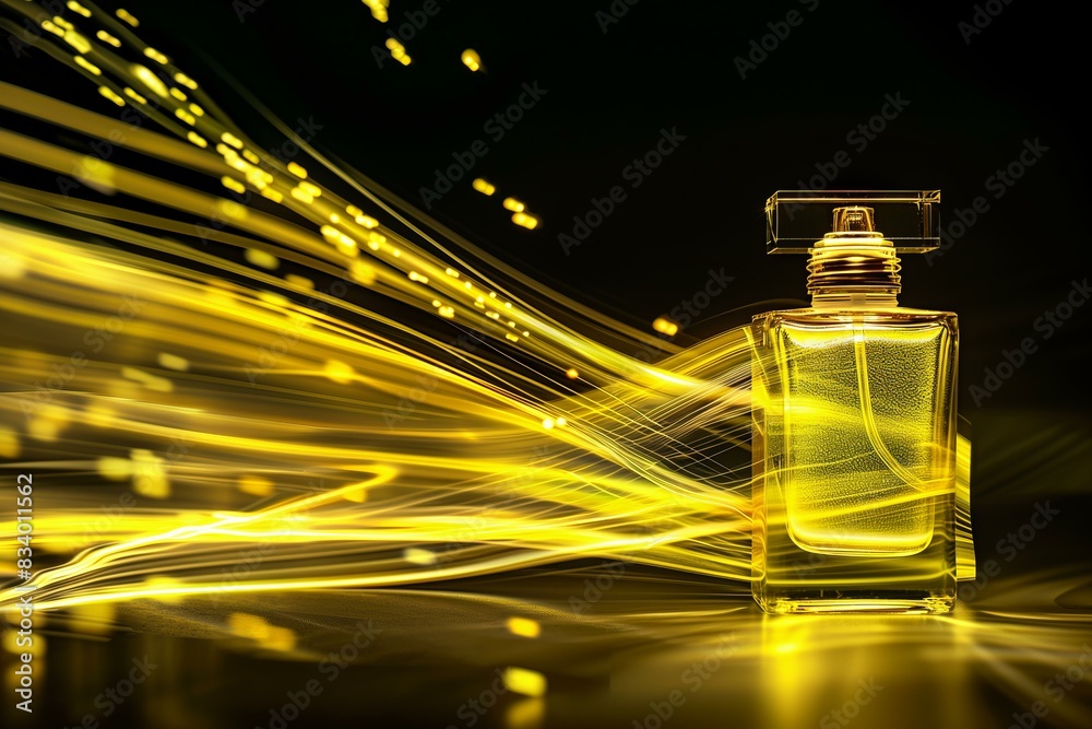 yellow perfume bottle with the text on a black background with yellow ...