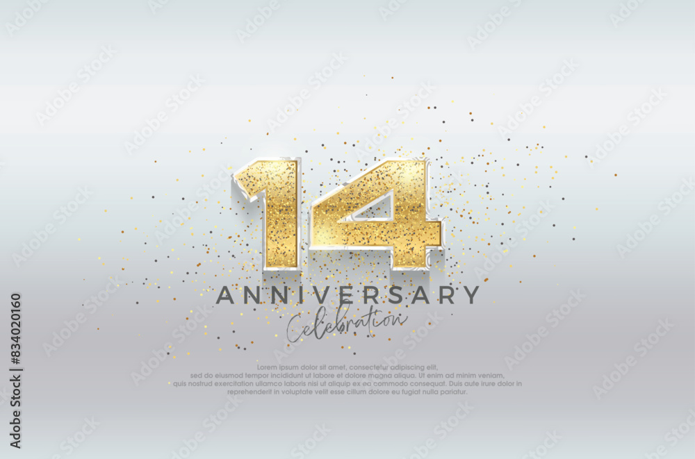 Golden number 14th. Premium design with luxurious gold glitter. Premium ...