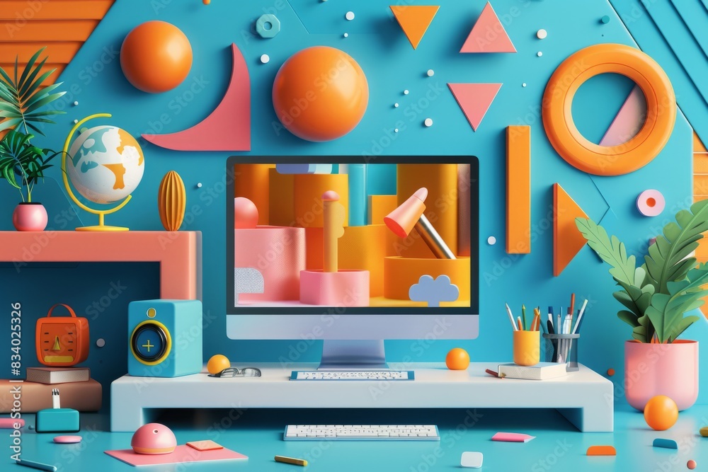 Dynamic 3D renderings of flat design illustrations, featuring abstract ...