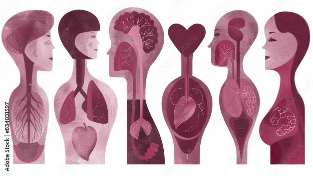 Set of human internal organs. Sketch style brain, heart, lungs, stomach ...