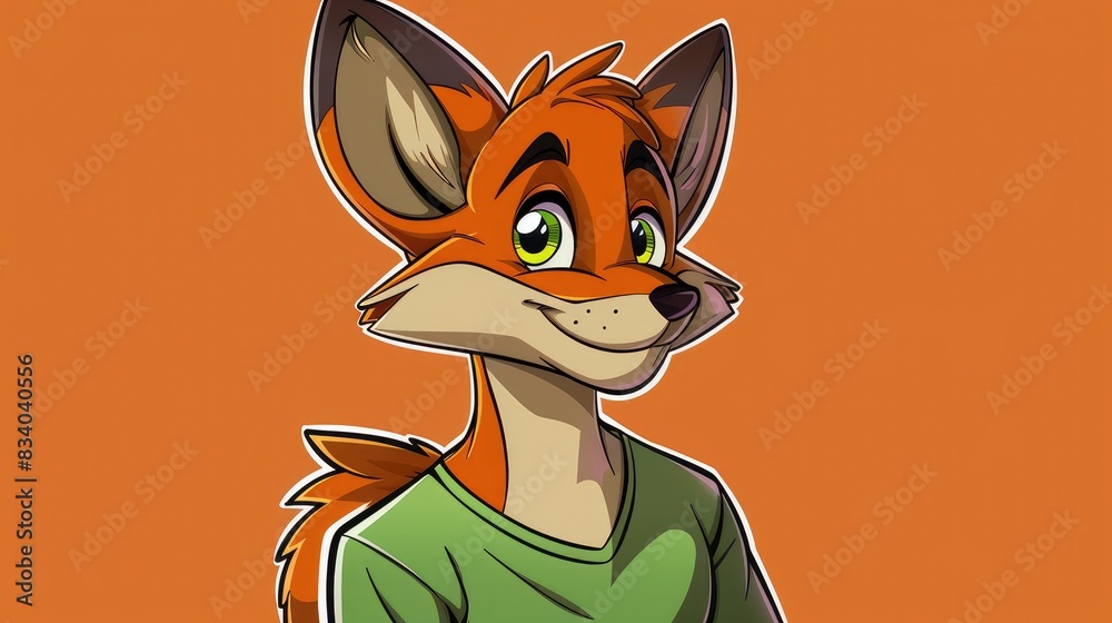Cartoon fox in a green shirt smiling for a profile picture with pixel ...
