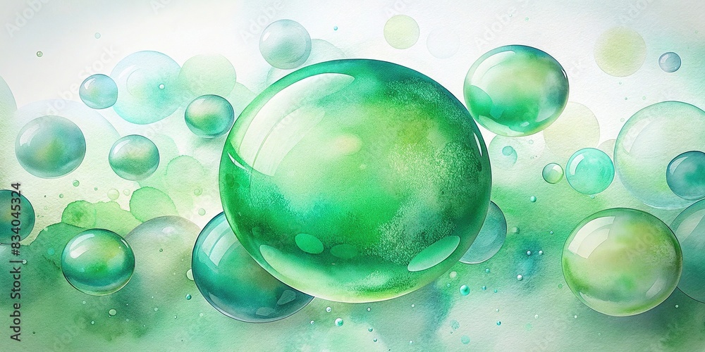 Abstract green bubble background with bubbles floating in clean white ...