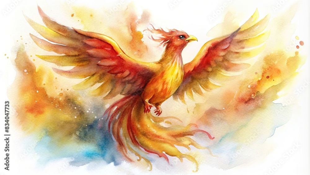 Flaming phoenix bird rising from the ashes, isolated on white ...