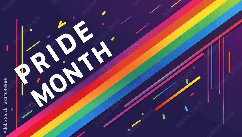 Pride month graphic design with rainbow stripes and the text "PRIDE ...