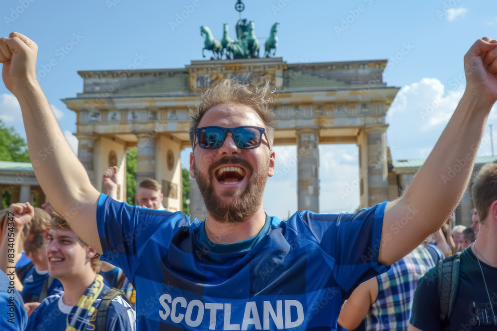 Scottish football soccer fans in downtown Berlin at the Brandenburg ...