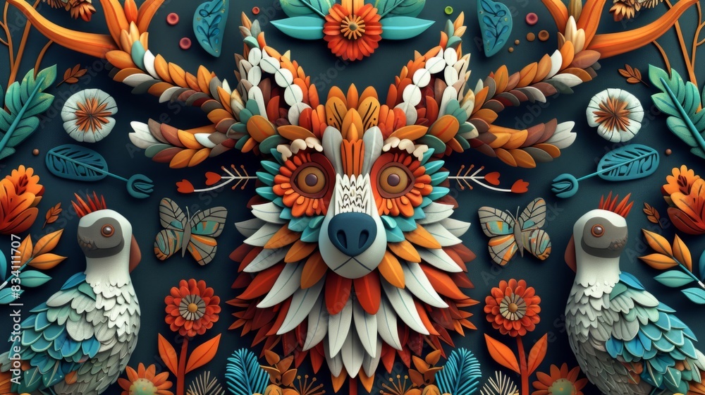 Artistic 3D illustration of Scandinavian folk art, with stylized ...
