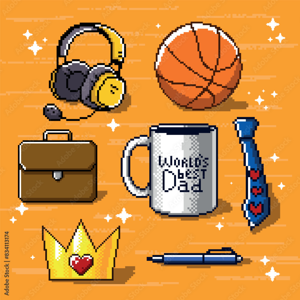 Pixel art stickers for fathers father's day games Stock Vector | Adobe ...