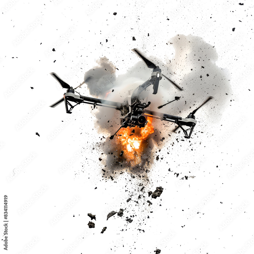 Drone explosion in the air isolated on a transparent background Stock ...