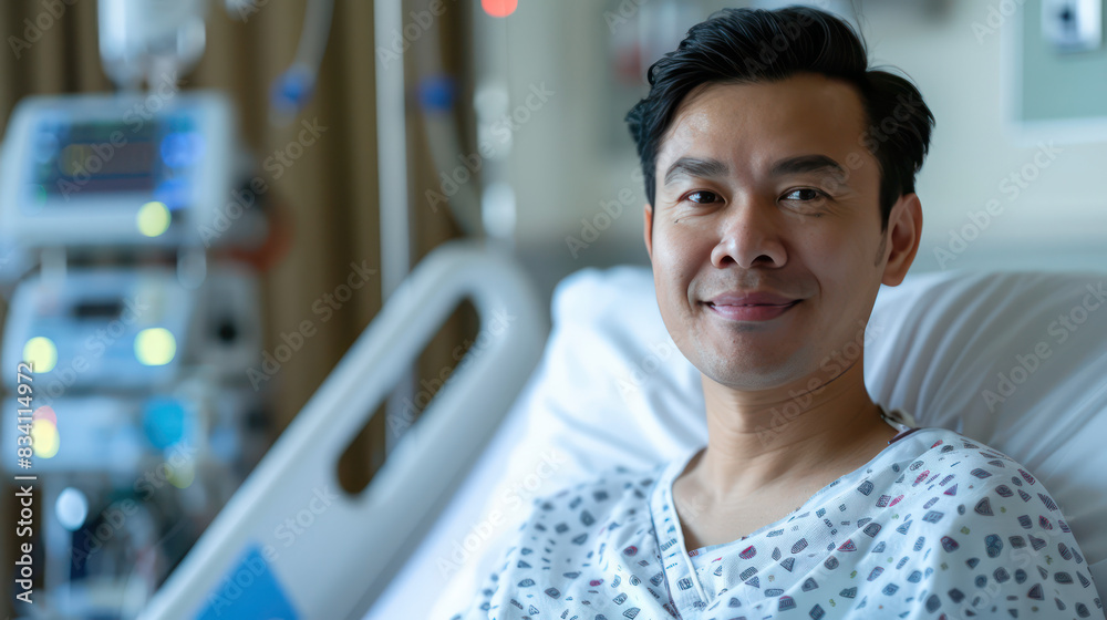 smiling asian cancer patient get the treatment by good insurance and ...