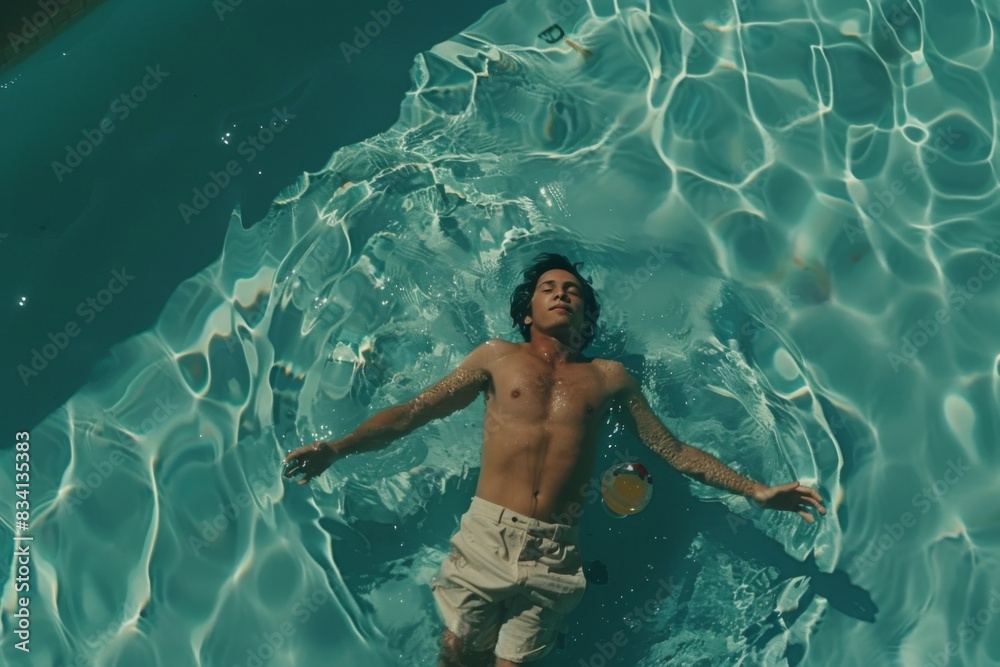 Young people in a pool summer vacation swimming fun swimwear diving ...