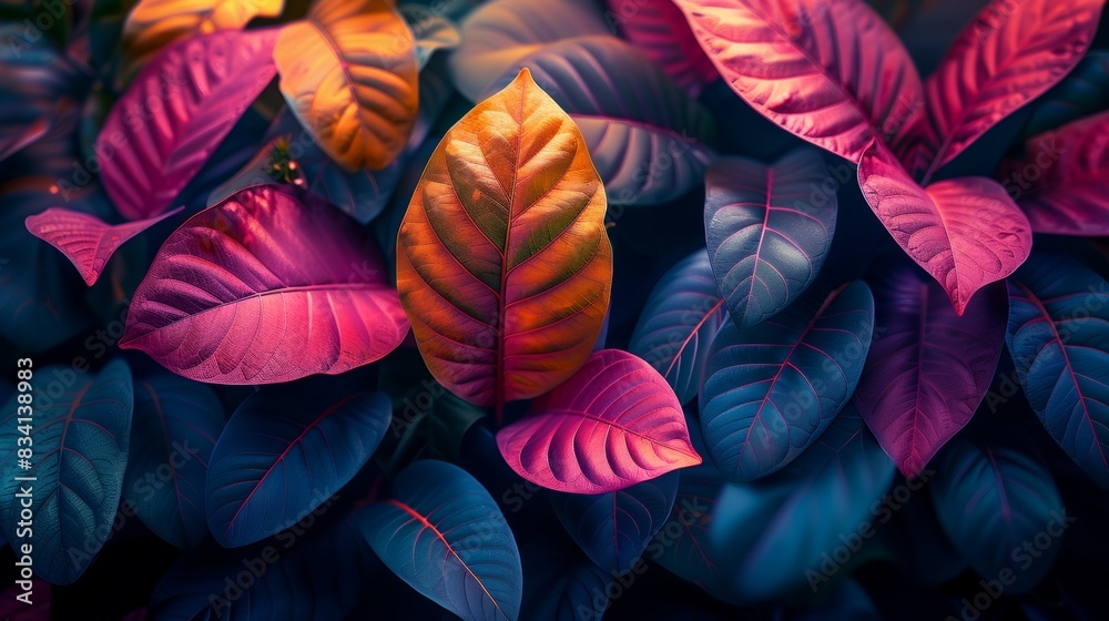 tropical leaves transforming into unique forms in a mystical design ...