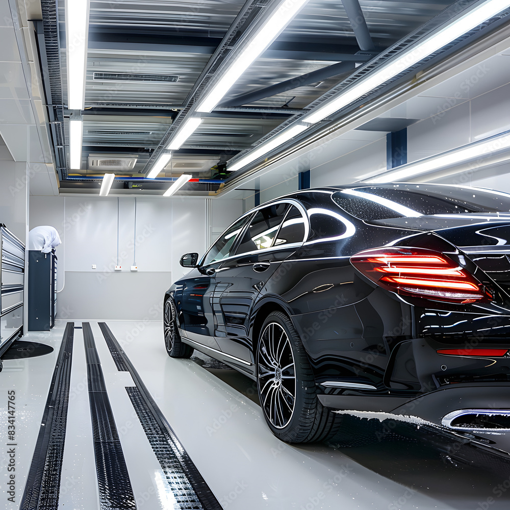 Details from vehicle polishing and detailing service in a modern car ...