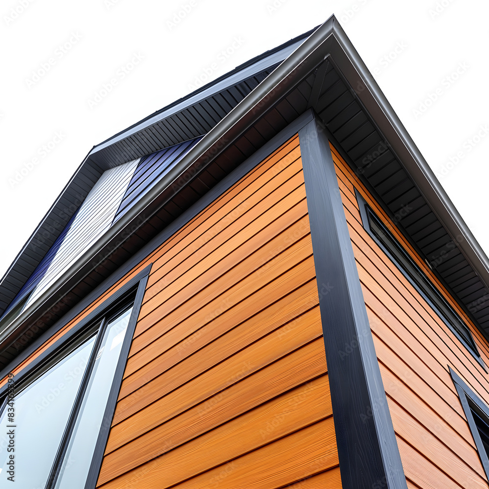 Plastic siding replacement on house exterior wall isolated on white ...