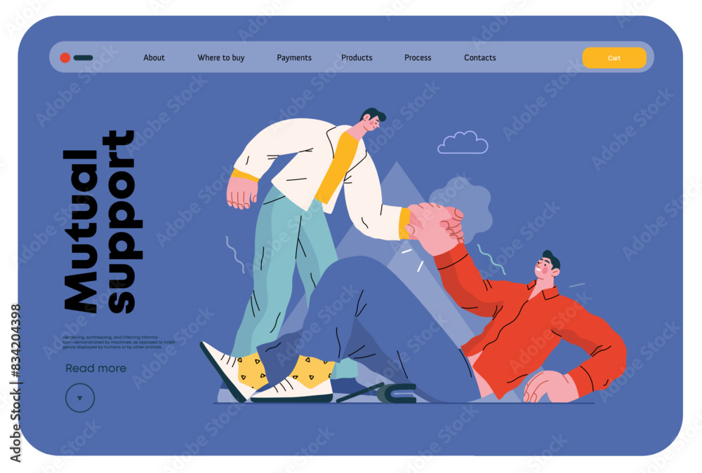 Mutual Support: Helping a fallen person get up -modern flat vector ...