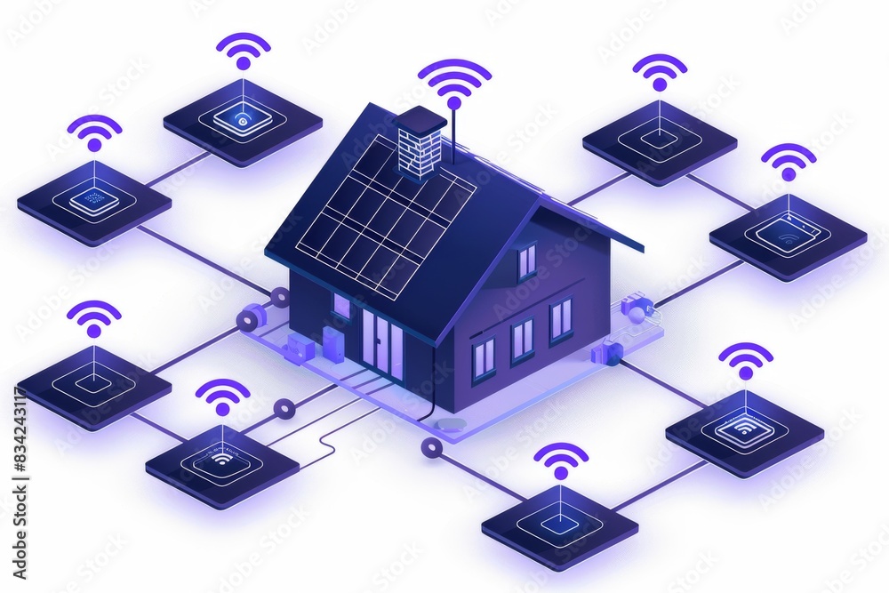 Conceptual illustration of a smart home network with interconnected ...