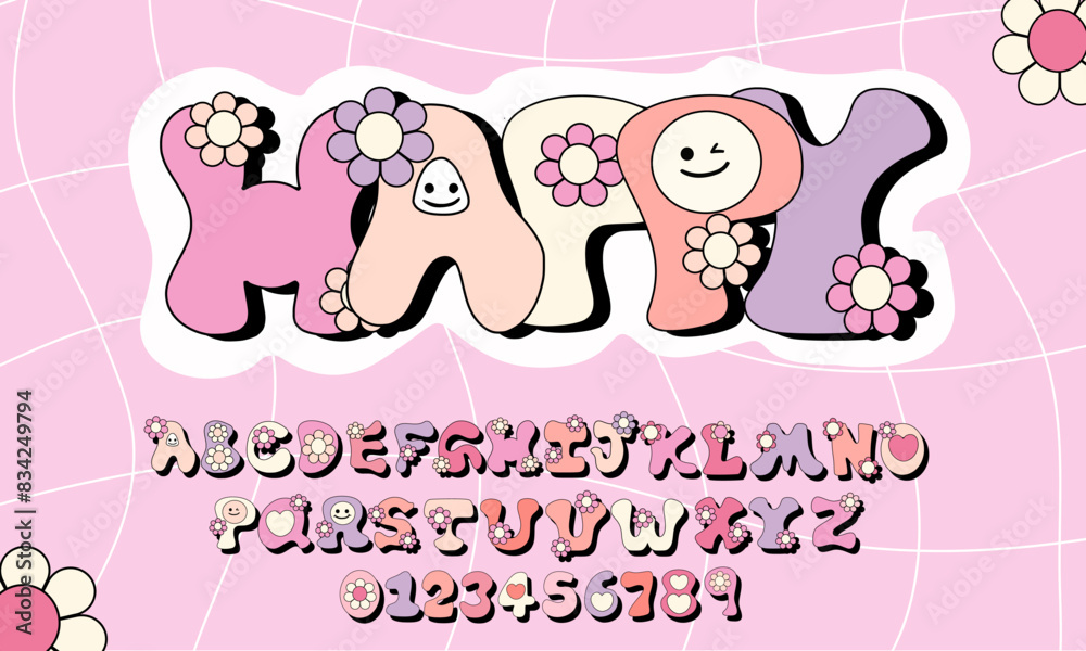 retro flower alphabet, retro font letters, cute retro font, 90s retro ...