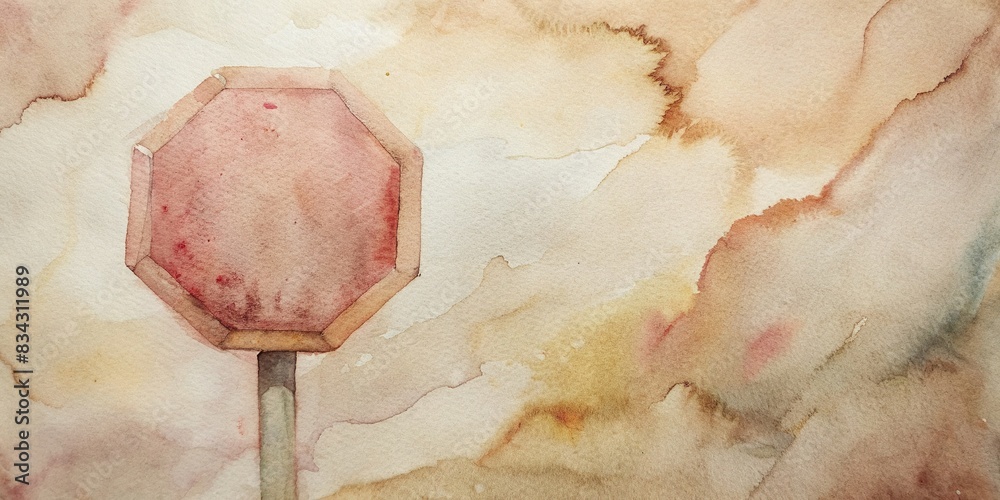 Minimalistic watercolor painting of a stop sign in beige colors ...