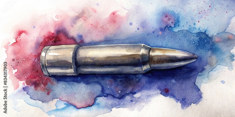 Watercolor bullet black outline on white background, bullet, black ...