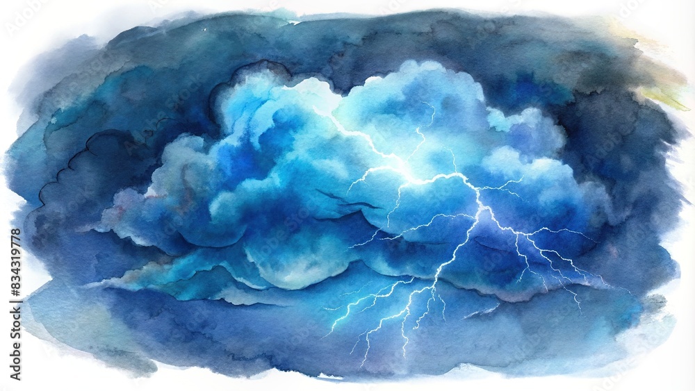 Realistic thunder light and blue smoke cloud bottom frame with ...