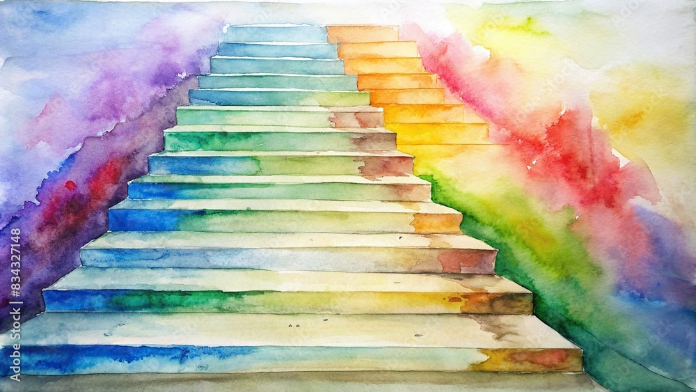 Watercolor painting of colorful steps symbolizing progress and ...