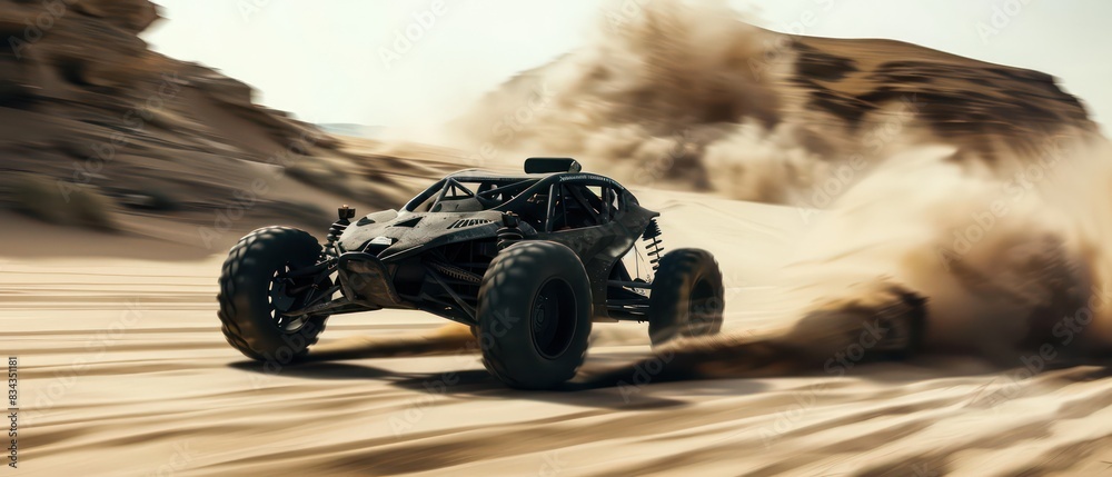 wallpaper of a buggy driving fast in sand dunes, very dynamic and ...
