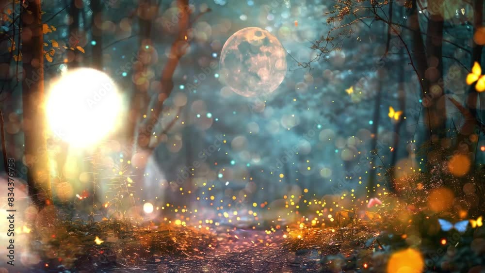 firefly in the forest in full moon night. seamless looping overlay 4k ...