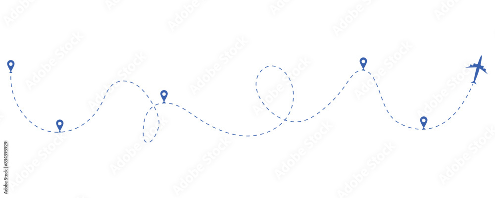 Airplane line path icon vector, airplane path in a dotted line ...