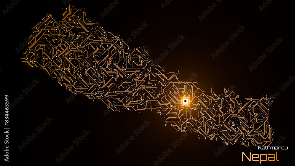 Nepal, with its capital city of Kathmandu, is represented as a ...