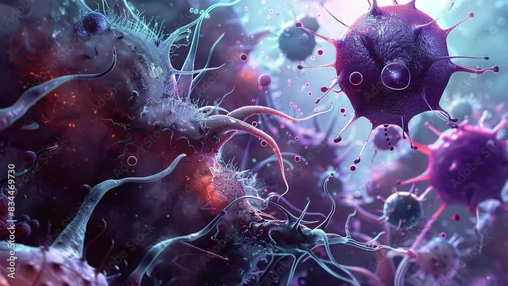 Tumor microenvironment concept with cancer cells, T-Cells ...