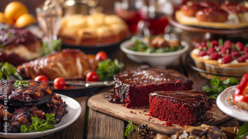 An arrangement of traditional Juneteenth foods like barbecue, red ...