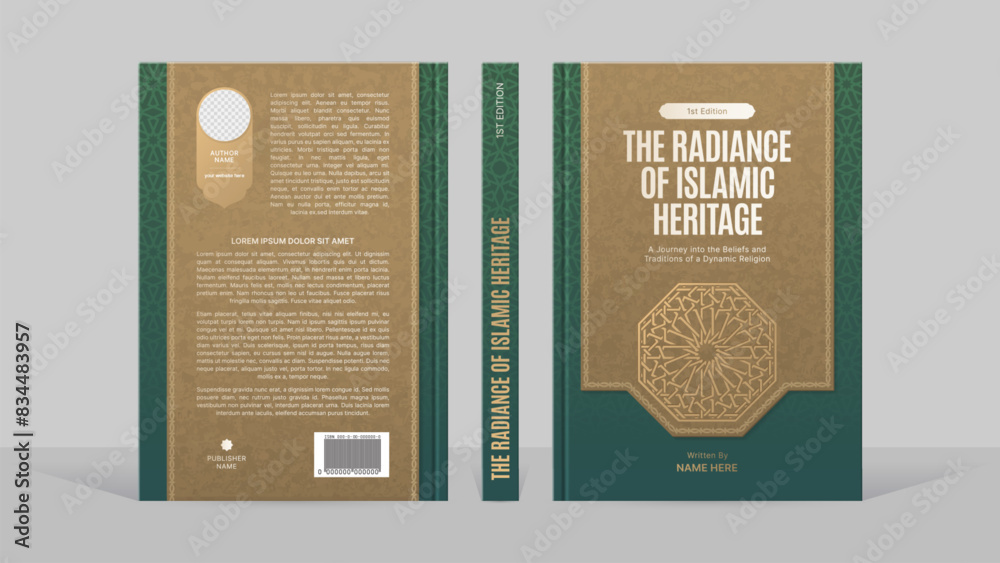 Islamic Book Cover Template Design with Arabesque Arabic Pattern and ...