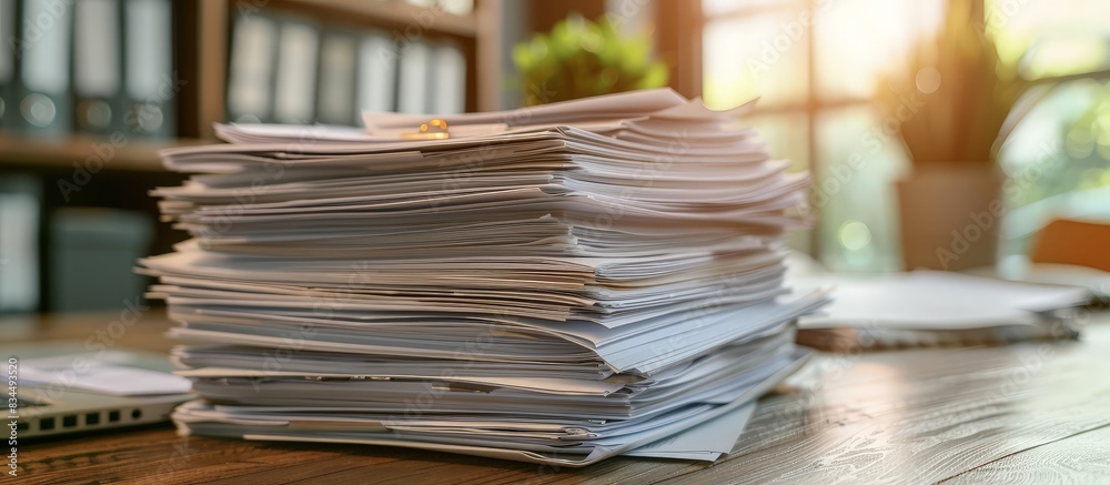 Busy Desk: Organized Stack of Business Papers Signifying Workload in a ...