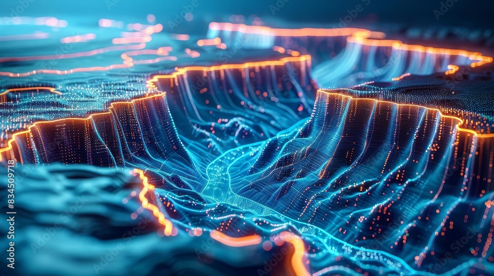 A holographic map of the ocean floor, with glowing lines tracing ...