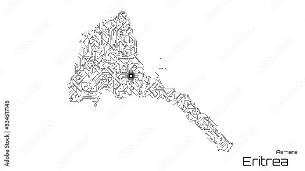 Eritrea, with its capital city of Asmara, is represented as a microchip ...
