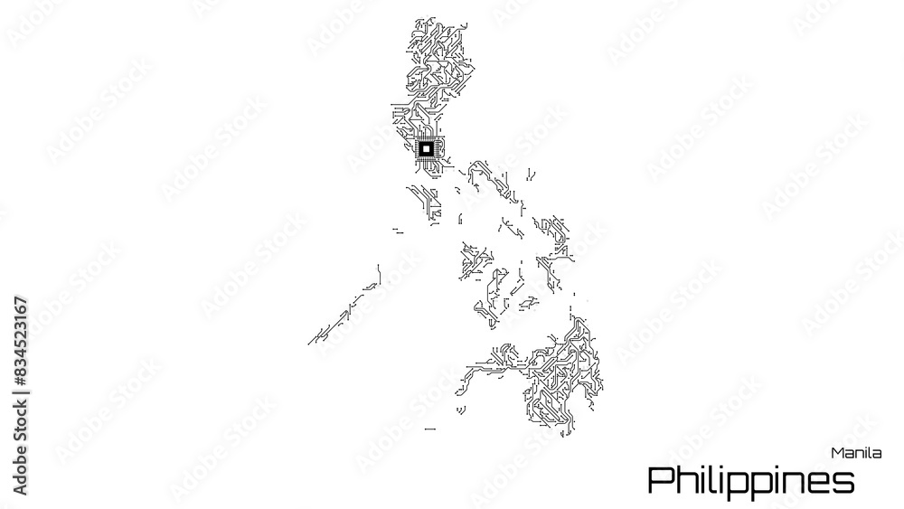 Philippines, with its capital city of Manila, is represented as a ...