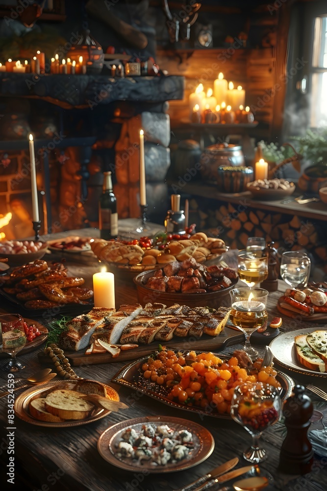 Lavish Viking Feast with Mead-Filled Horns,Roasted Meats,and Elaborate ...
