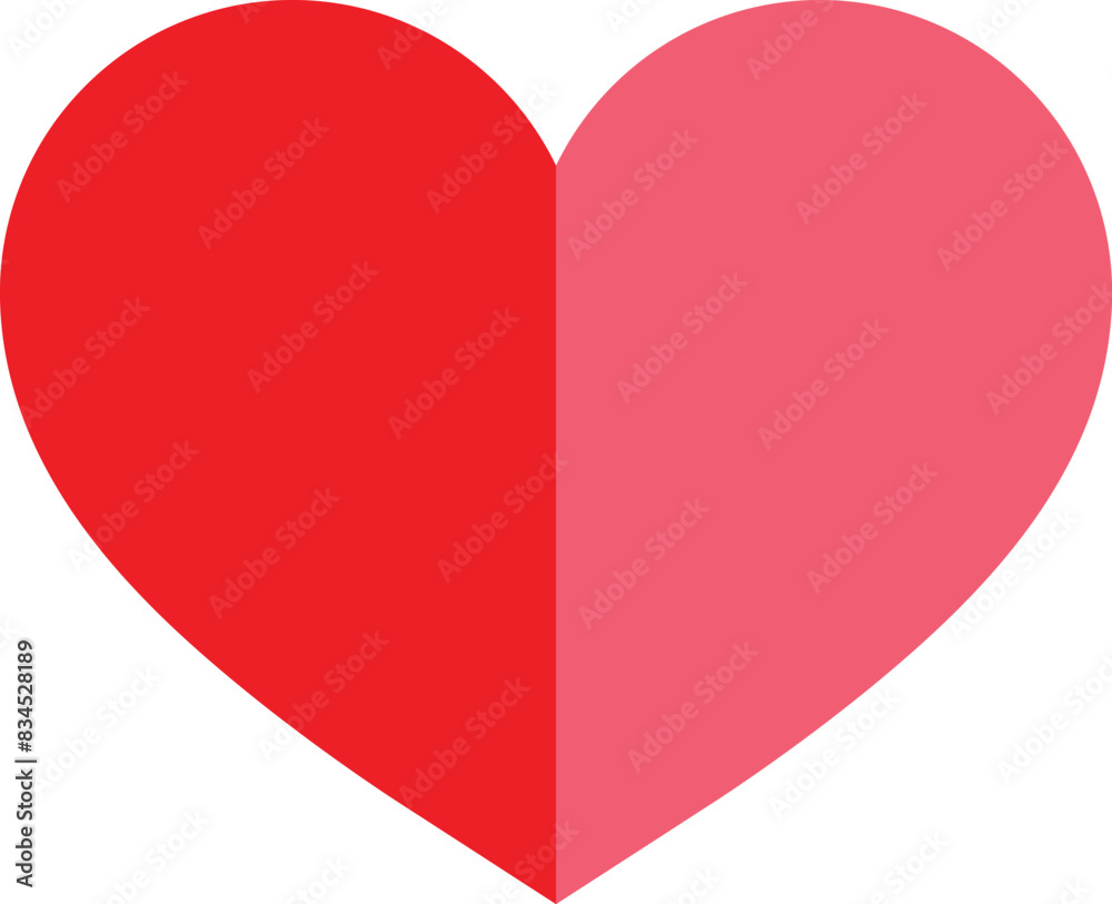 Two piece heart icon in pink and red colors isolated on white ...