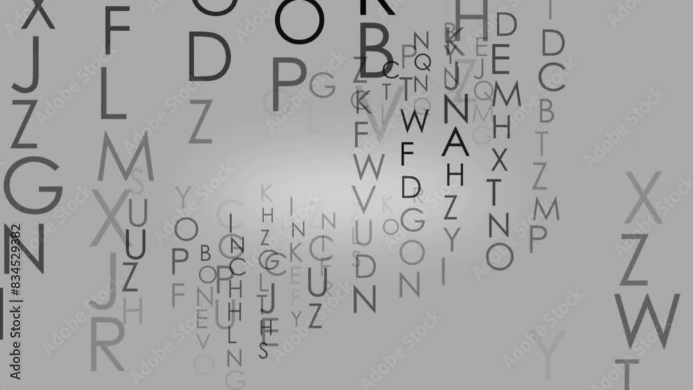 English alphabet floating on white background in 4k graphics animation ...