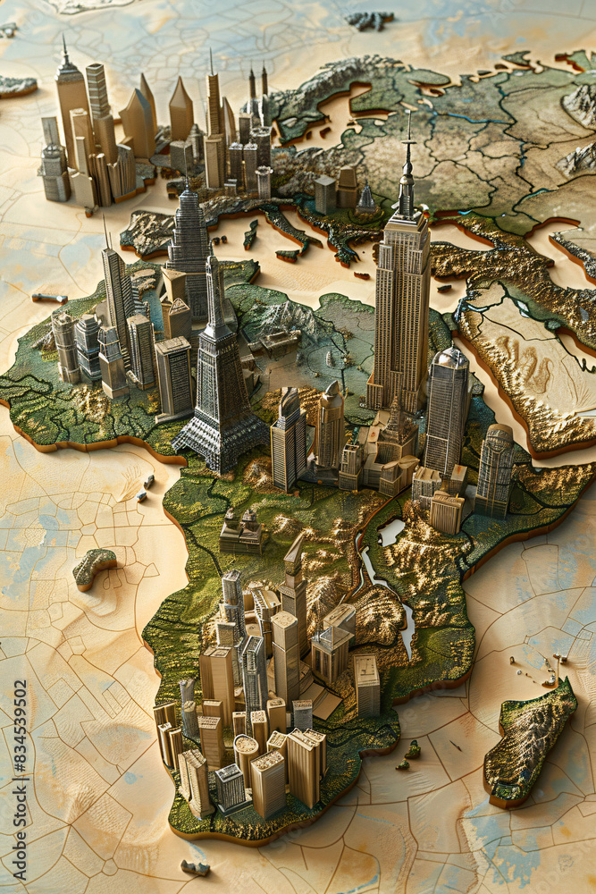 World map visualizing income levels through city size and glamour, with ...