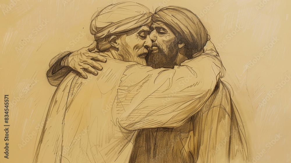Biblical Illustration of Genesis 33: Jacob's Reunion with Esau, Tension ...