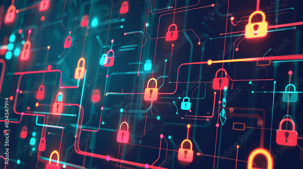 cyber nodes with secure data streams flat design side view network ...