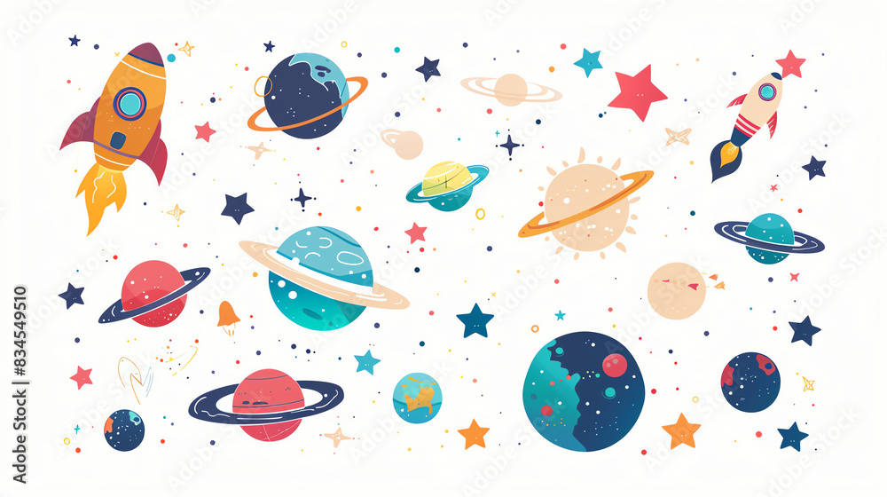 space exploration illustration visualized on a minimalist white ...