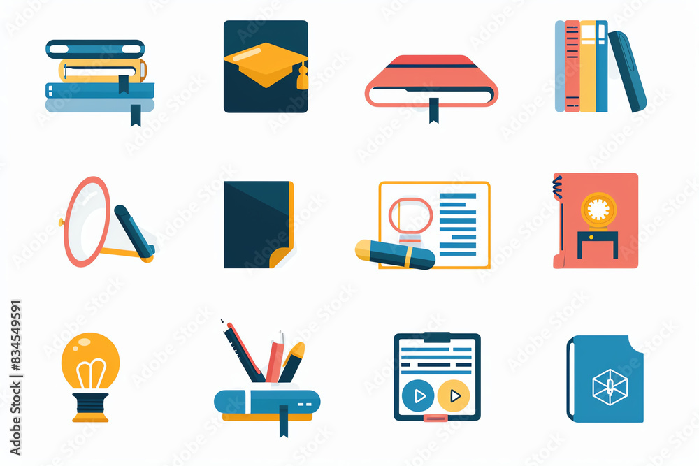 virtual study aids icons flat design side view remote education theme ... virtual study aids icons flat design side view remote education theme ...