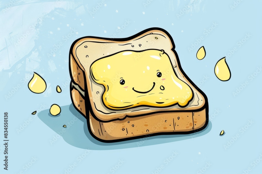Cartoon cute doodles of a burned slice of bread with butter, Generative ...