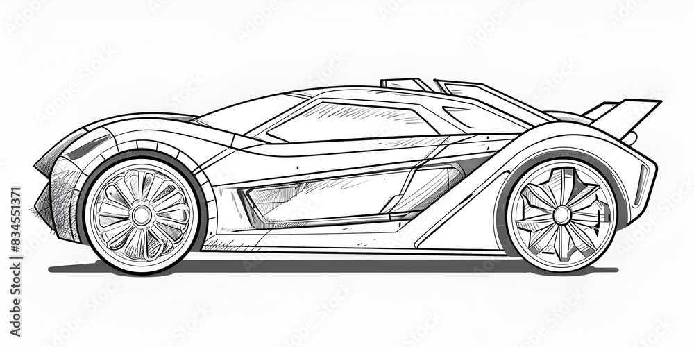 Sleek Sports Car: Side View Line Art | Futuristic Car Design: Detailed ...